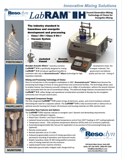 LabRAM II H Product Data Sheet - Resodyn Acoustic Mixers
