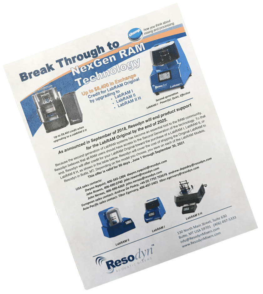 LabRAM Original Product Exchange Program - Resodyn Acoustic Mixers