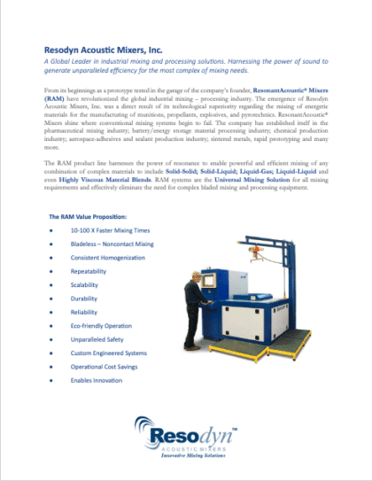 Resodyn Acoustic Mixers Media Kit - Resodyn Acoustic Mixers